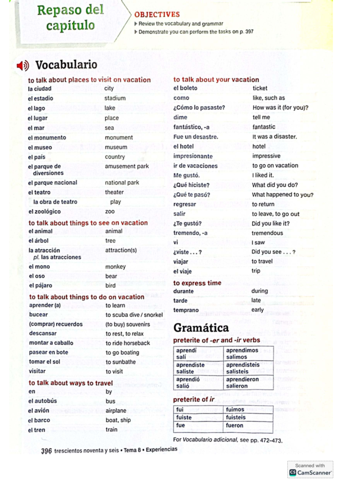 Repaso del Vocabulario y Gramática - Autentico 1 Capítulo 8A - Studocu