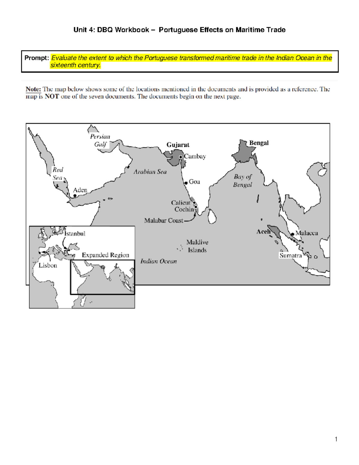 Portuguese Effects on Maritime Trade: WHAP Unit 4 DBQ Practice Workbook ...
