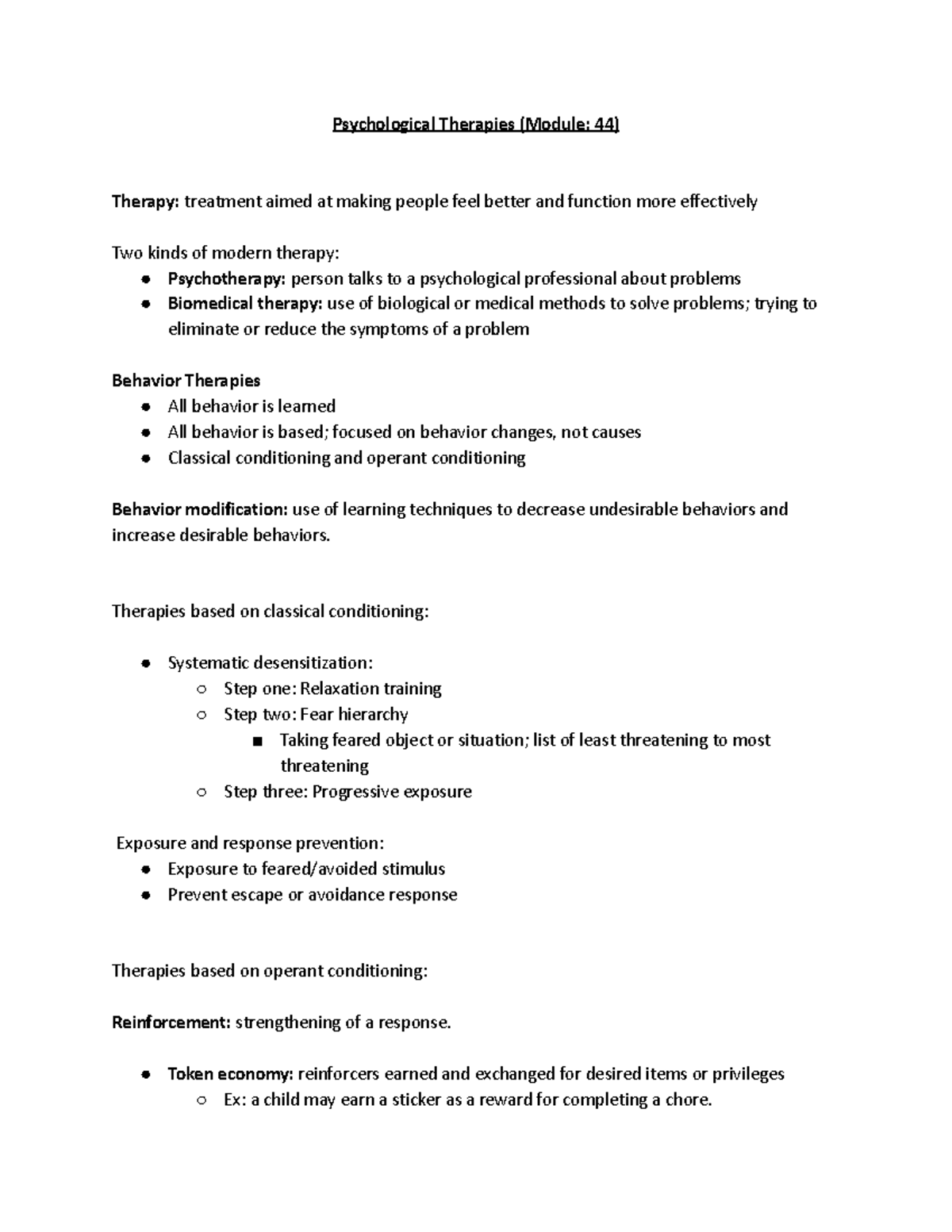 Psych 12 Psychological Therapies Class Notes And Key Concepts Studocu