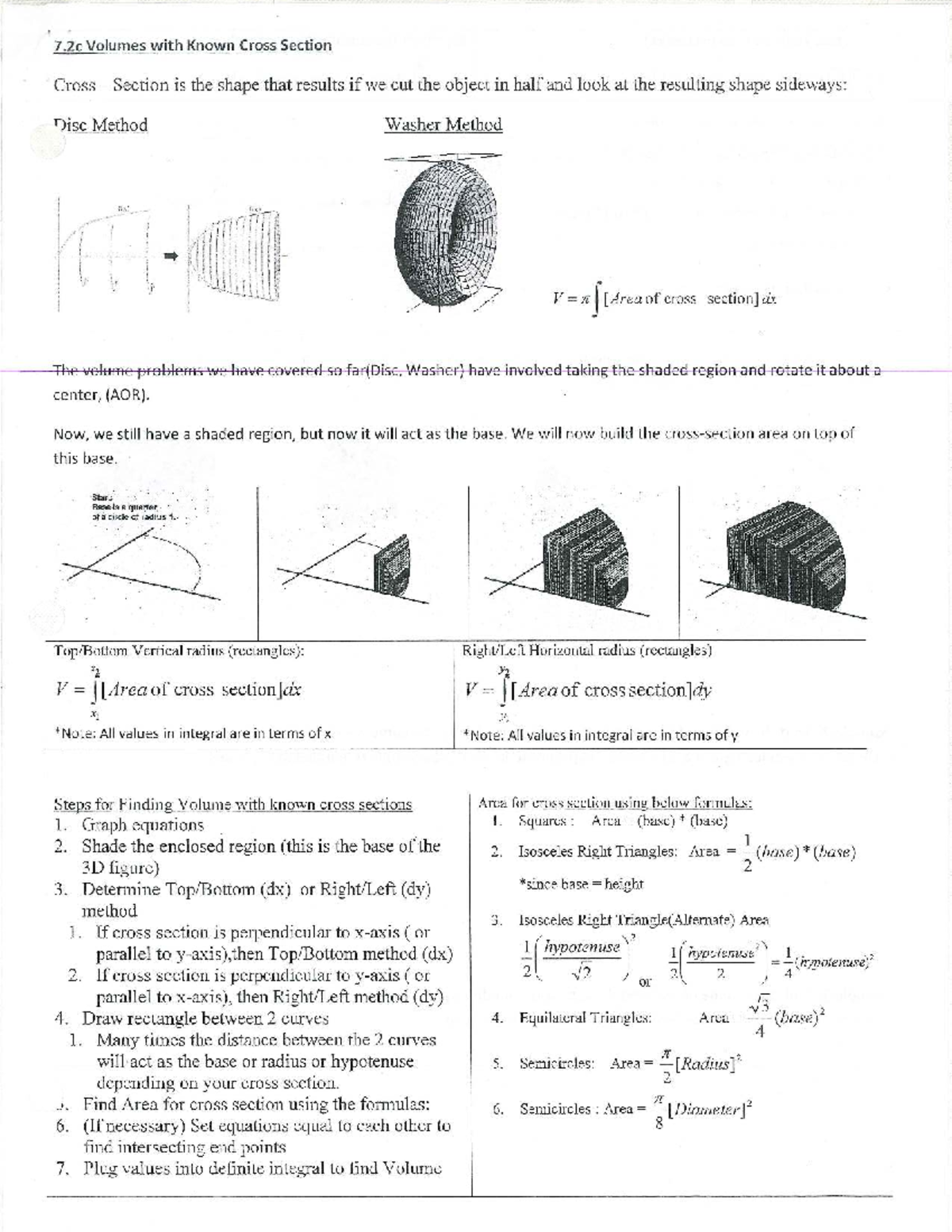 7.2c Volumes with Known Cross Sections: Methods and Examples - Studocu