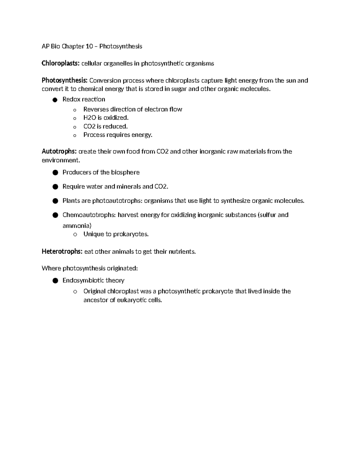 AP Bio Chapter 10 - Photosynthesis and Chloroplast Function Notes - Studocu