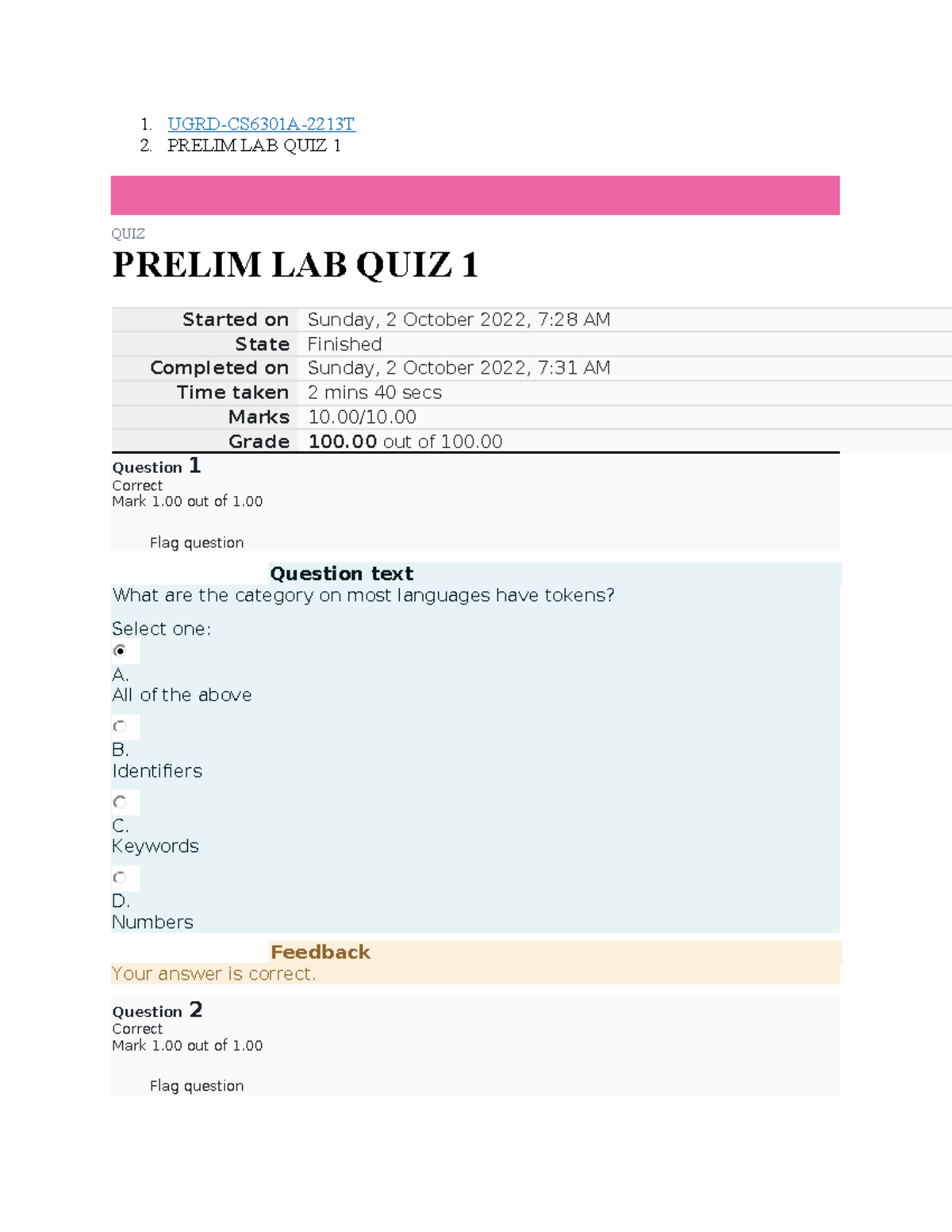 Programming Languages Prelim Lab Quiz 1 1 Ugrd Cs6301a 2213t 2