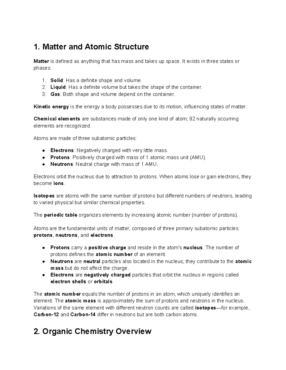 Comprehensive Guide to Basic Chemistry and Biology Concepts - Studocu