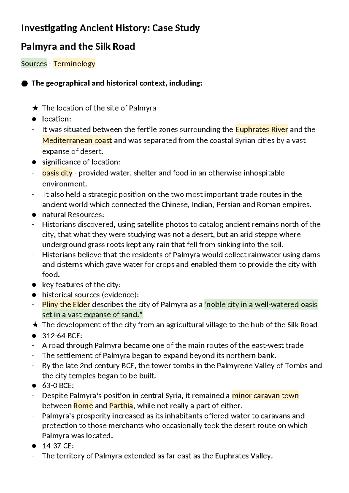 Year 11 Ancient History Case Study: Palmyra and the Silk Road - Studocu