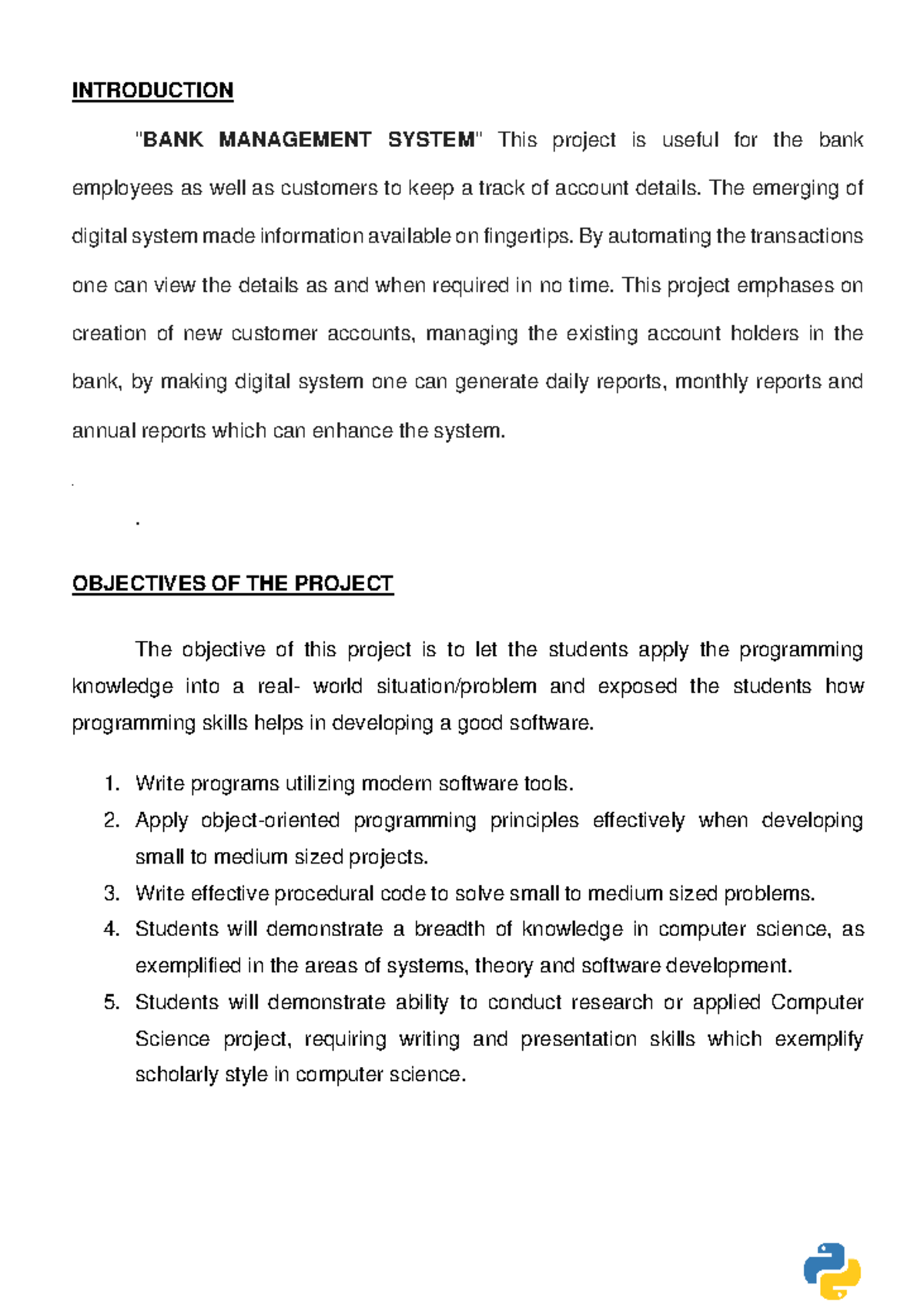 Bank Management System (IP Class XII) Project Report (2024-25) - Studocu