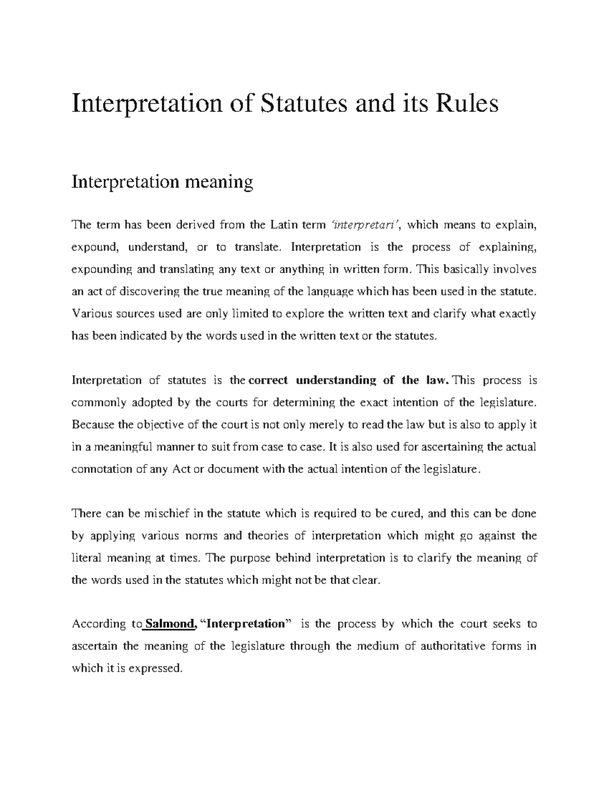 Interpretation of statutes and its rules - Interpretation of Statutes ...