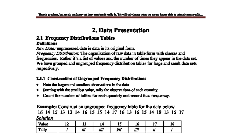 Statistics Lesson 2: Frequency Distributions and Data Presentation ...