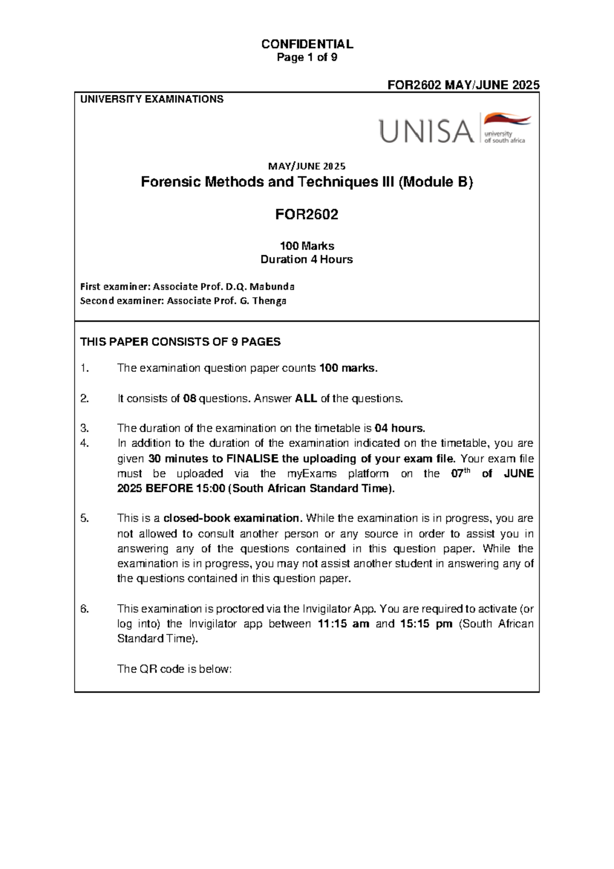 FOR2602 2025 Final Exam: Forensic Methods & Techniques Guidelines - Studocu