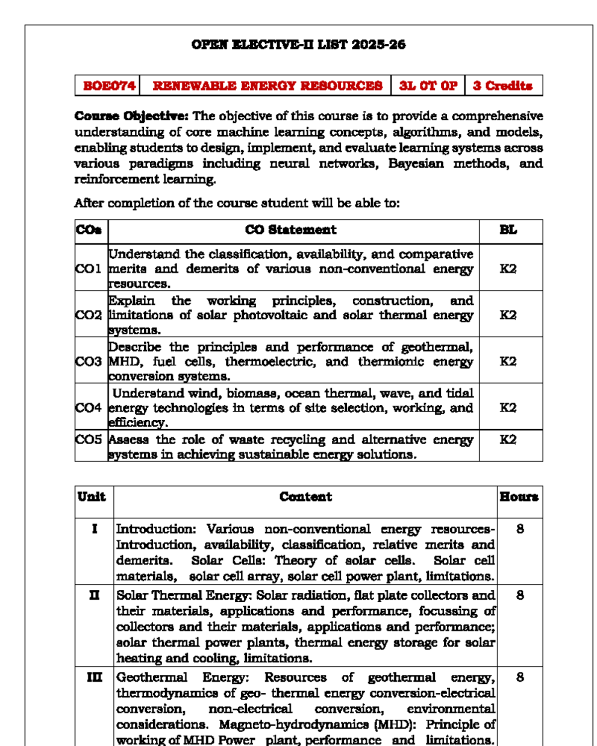 RER BOE074 Renewable Energy Resources Course Syllabus - Studocu