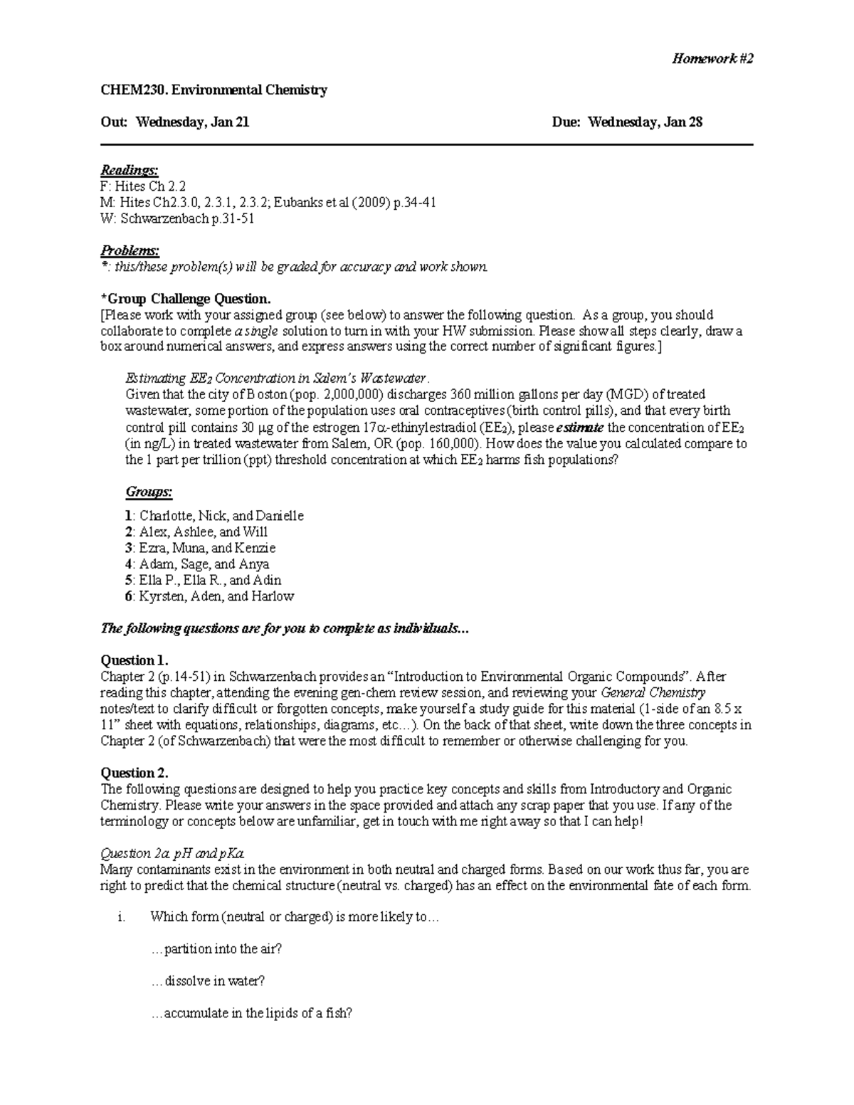 Homework CHEM230: EE2 Concentration & Organic Chemistry Concepts - Studocu