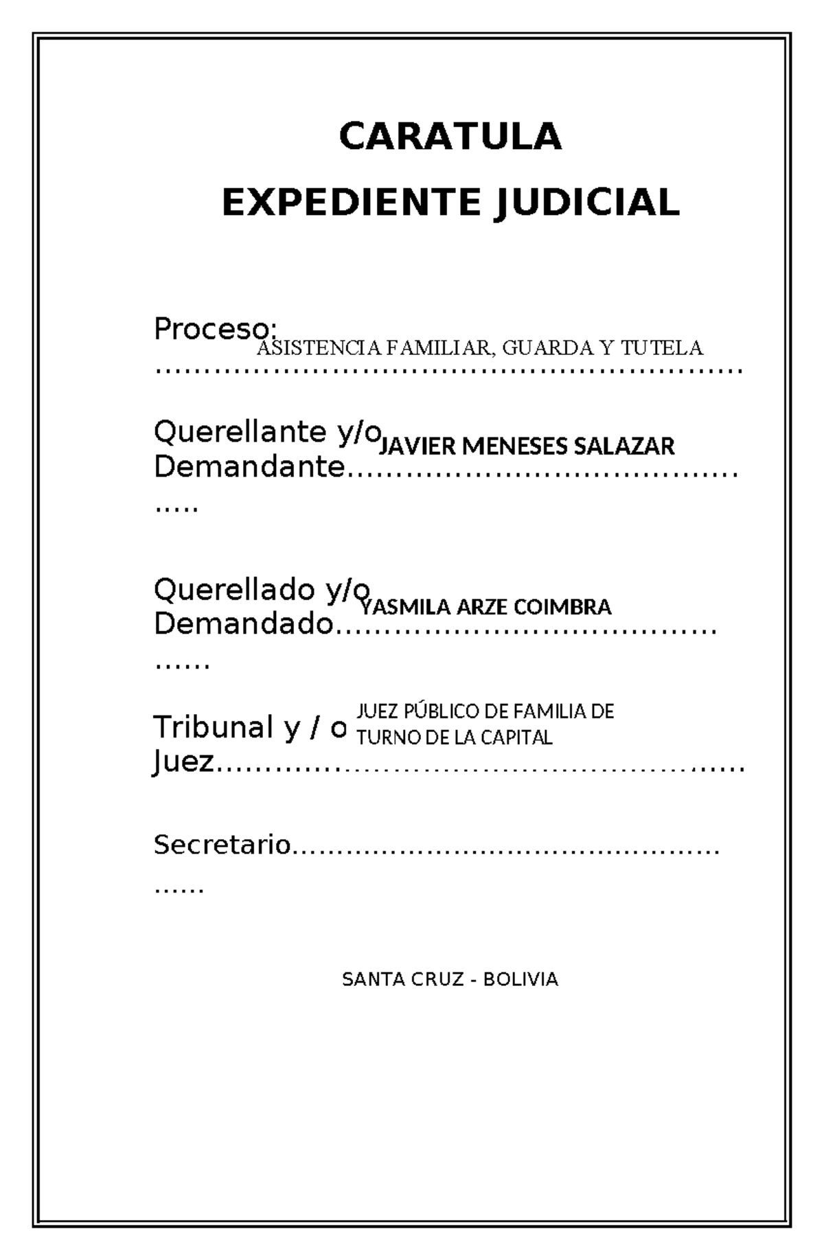 1 - Caratula- Nuevo - Asistencia Familiarm - Expediente - CARATULA EXPEDIENTE JUDICIAL Proceso ...