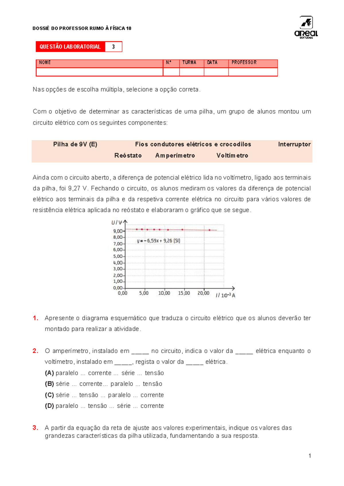 DOSSIÊ DO PROFESSOR: FÍSICA 10 - QUESTÃO LABORATORIAL 3 - Studocu