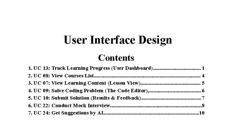 User Interface Design Overview - UC 13, UC 08, UC 07, UC 10, UC 22, UC ...