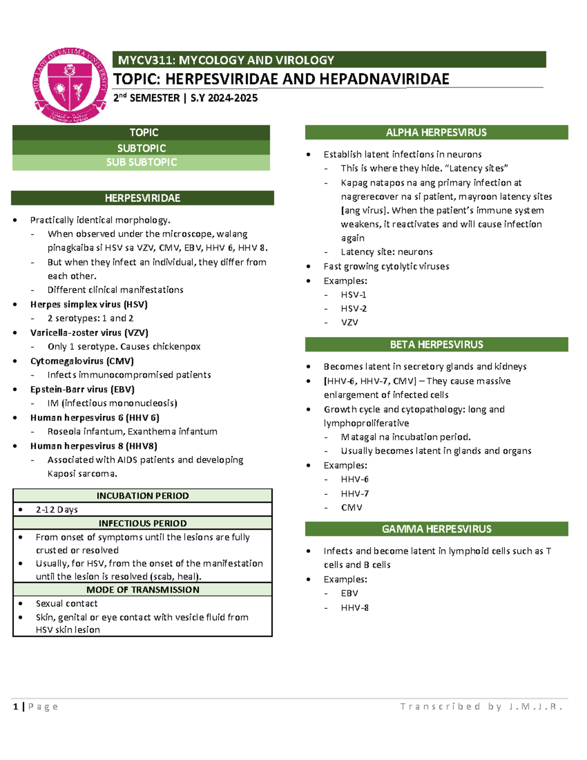 MYCV311: Herpesviridae and Hepadnaviridae Overview - 2nd Sem S.Y. - Studocu