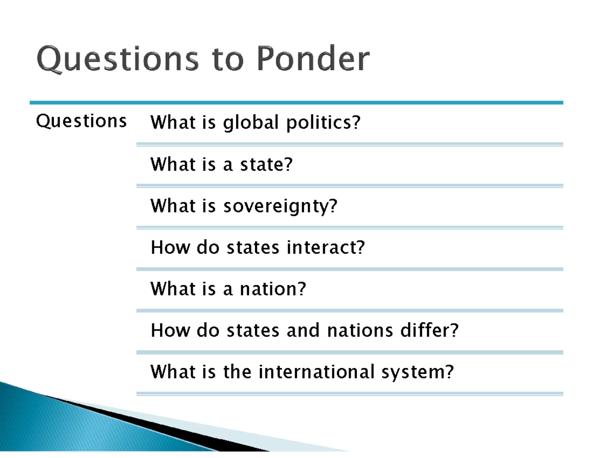 Introduction to Global Politics and International Relations - Questions ...