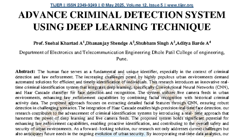TIJER2505113: Advanced Criminal Detection System via Deep Learning ...