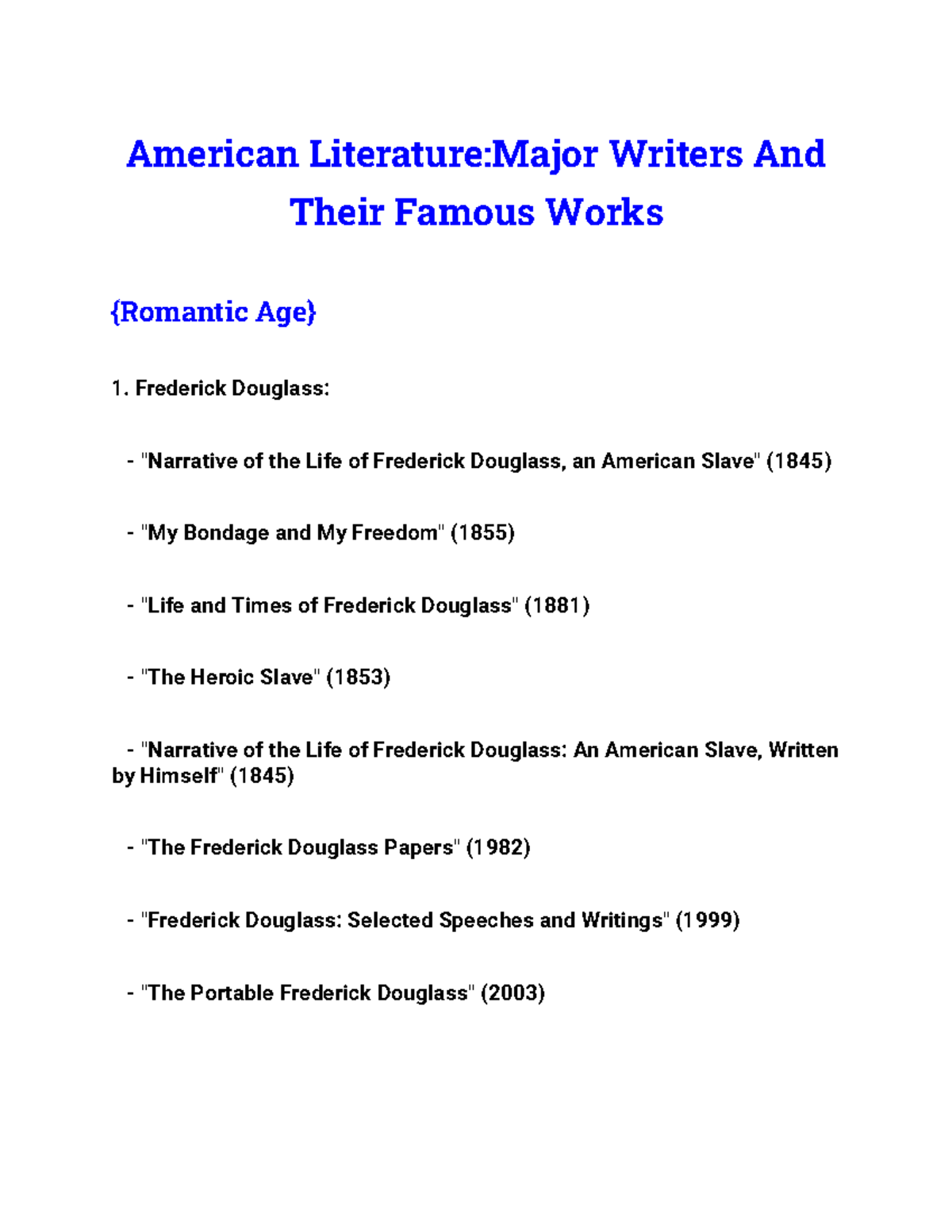 American Literature: Major Writers and Iconic Works Overview - Studocu