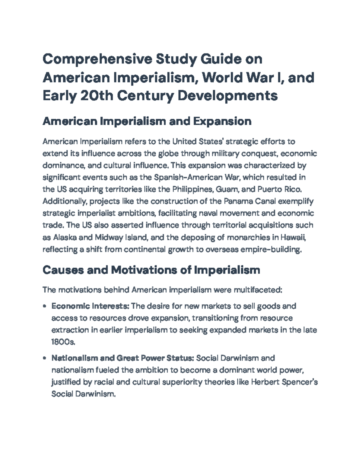 Comprehensive Study Guide: American Imperialism & WWI (HIST 101) - Studocu