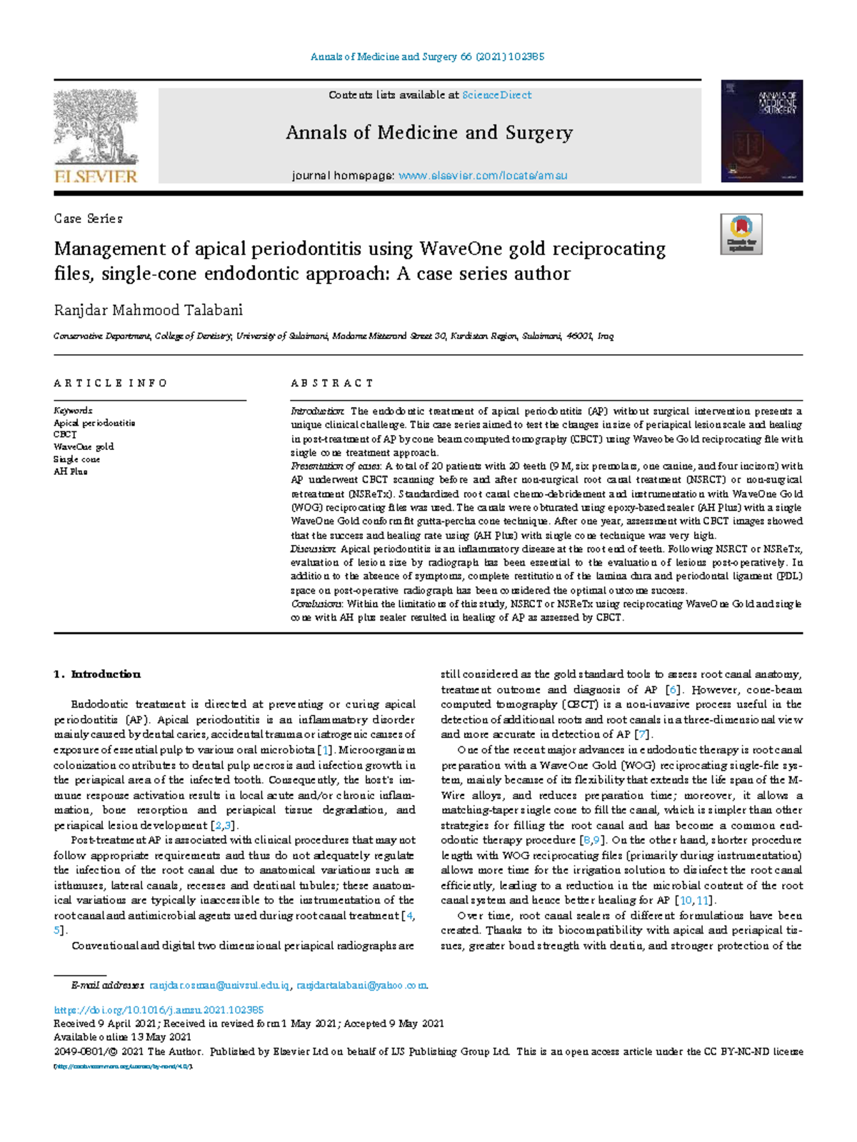 Case Series: Management of Apical Periodontitis with WOG Files - Studocu