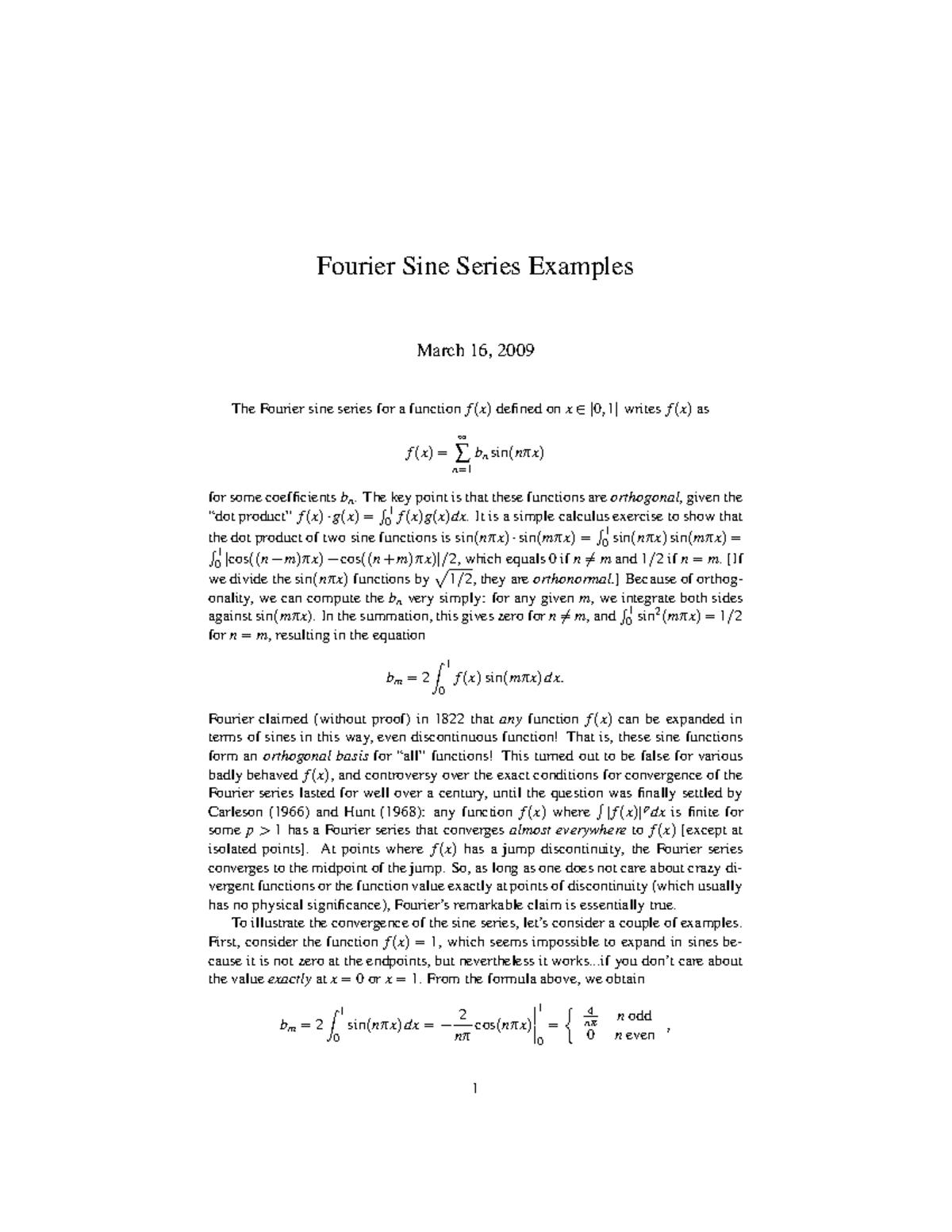 MIT 18.303 Final Exam: Fourier Sine Series Examples and Analysis - Studocu