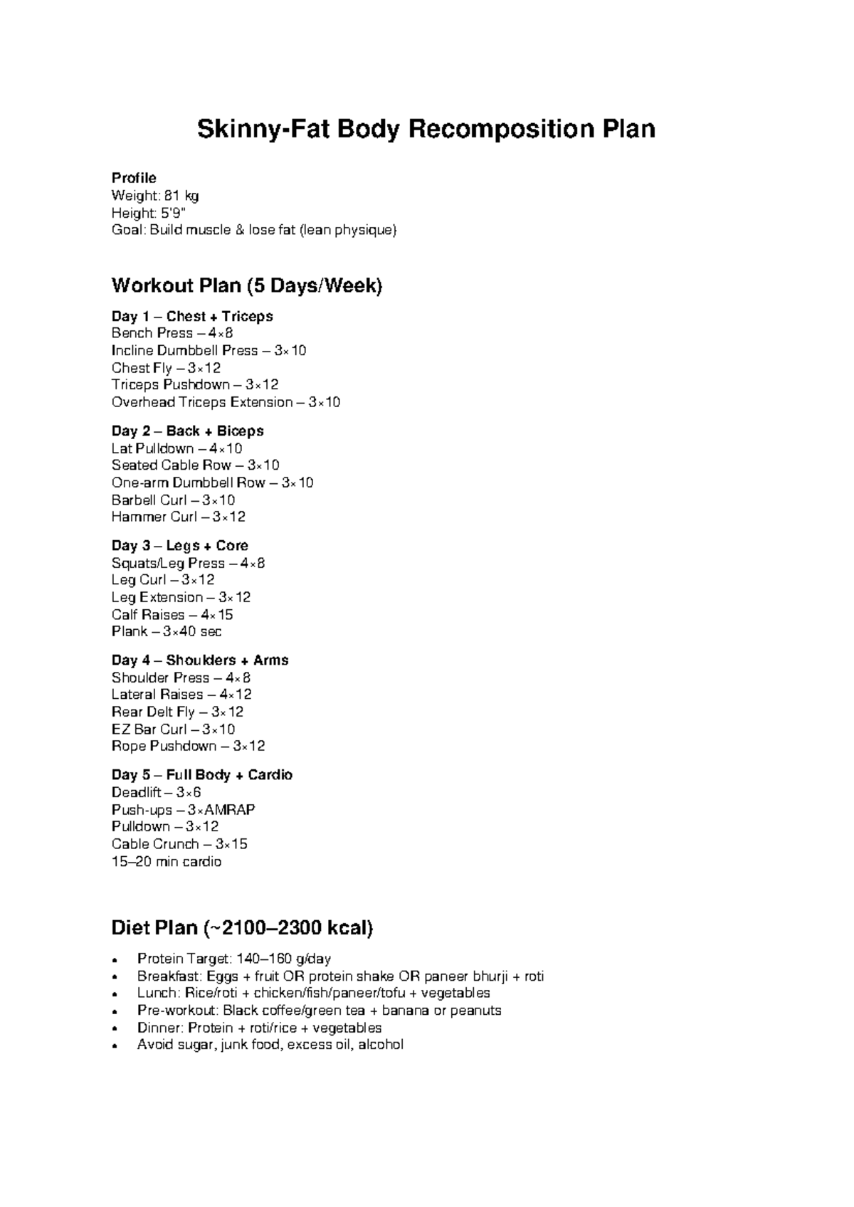 Skinny Fat Body Recomposition Plan: Build Muscle & Lose Fat - Studocu