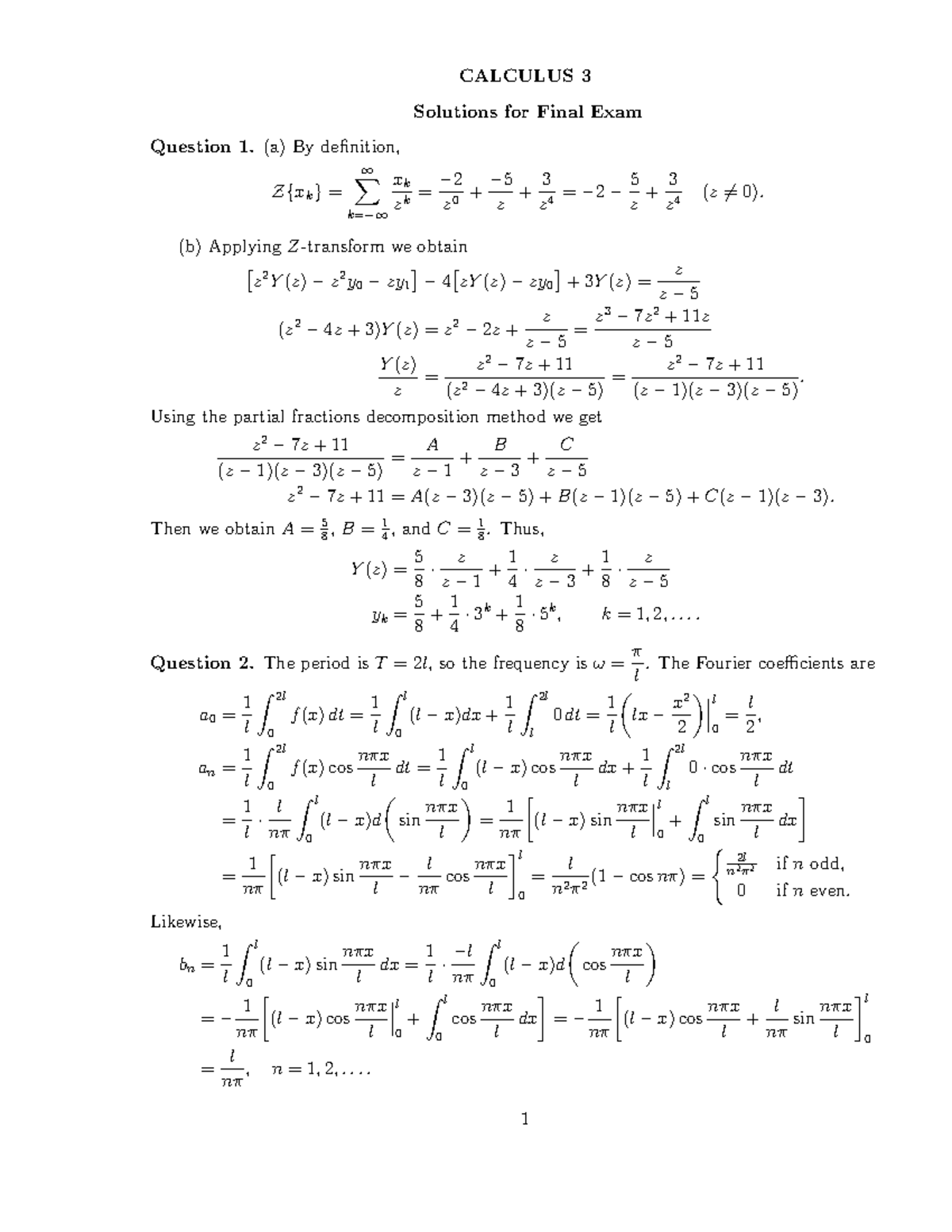 CALCULUS 3: Solutions for Final Exam (S1) - Studocu