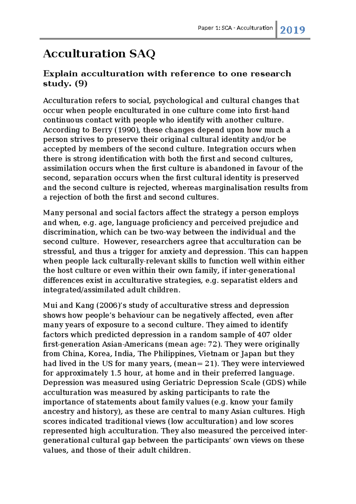 SCA-Acculturation 3 - Psych SAQ Practice: Insights from Mui & Kang ...