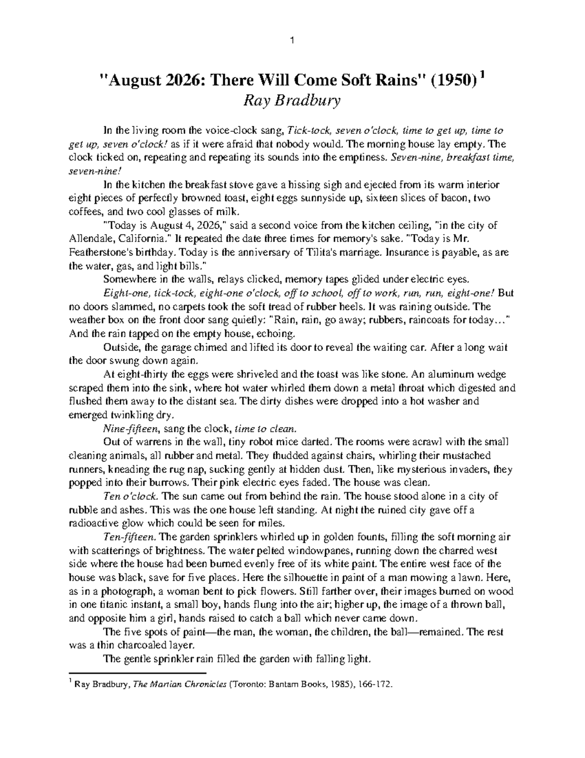 ENG 2026: Analysis of "There Will Come Soft Rains" by Ray Bradbury ...