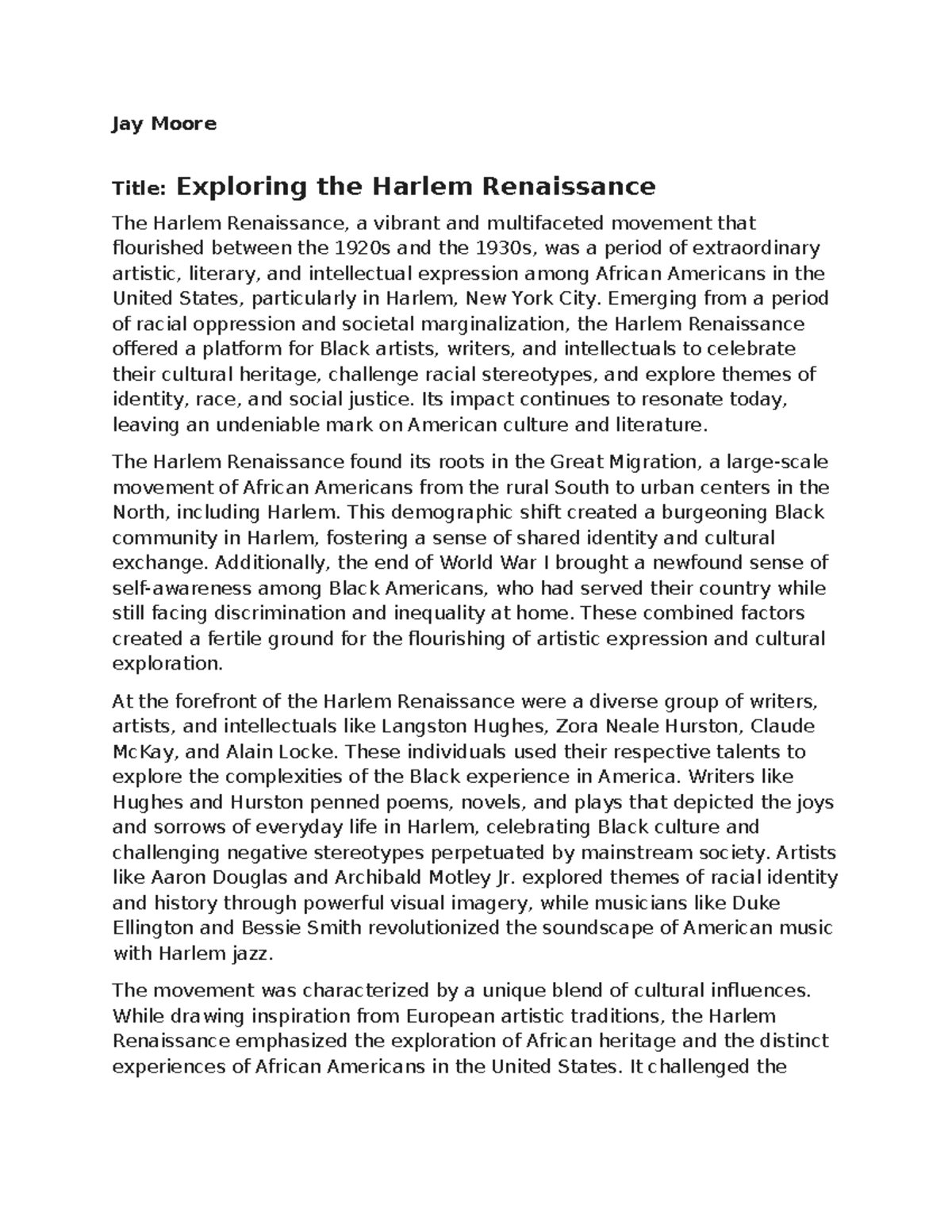 ENG 201: Exploring the Impact of the Harlem Renaissance - Studocu