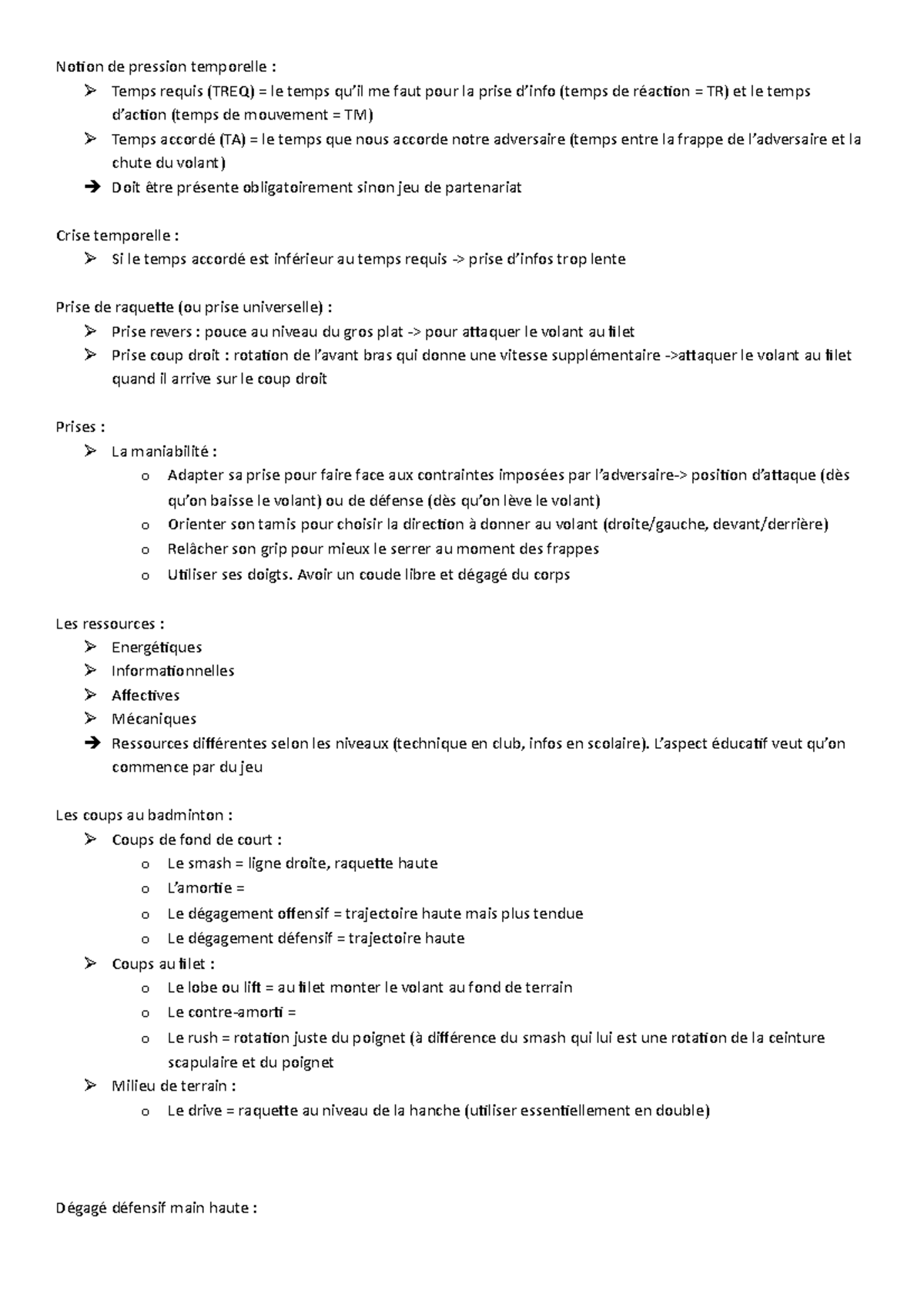 CM 101 - Concepts de Pression Temporelle en Badminton - Studocu