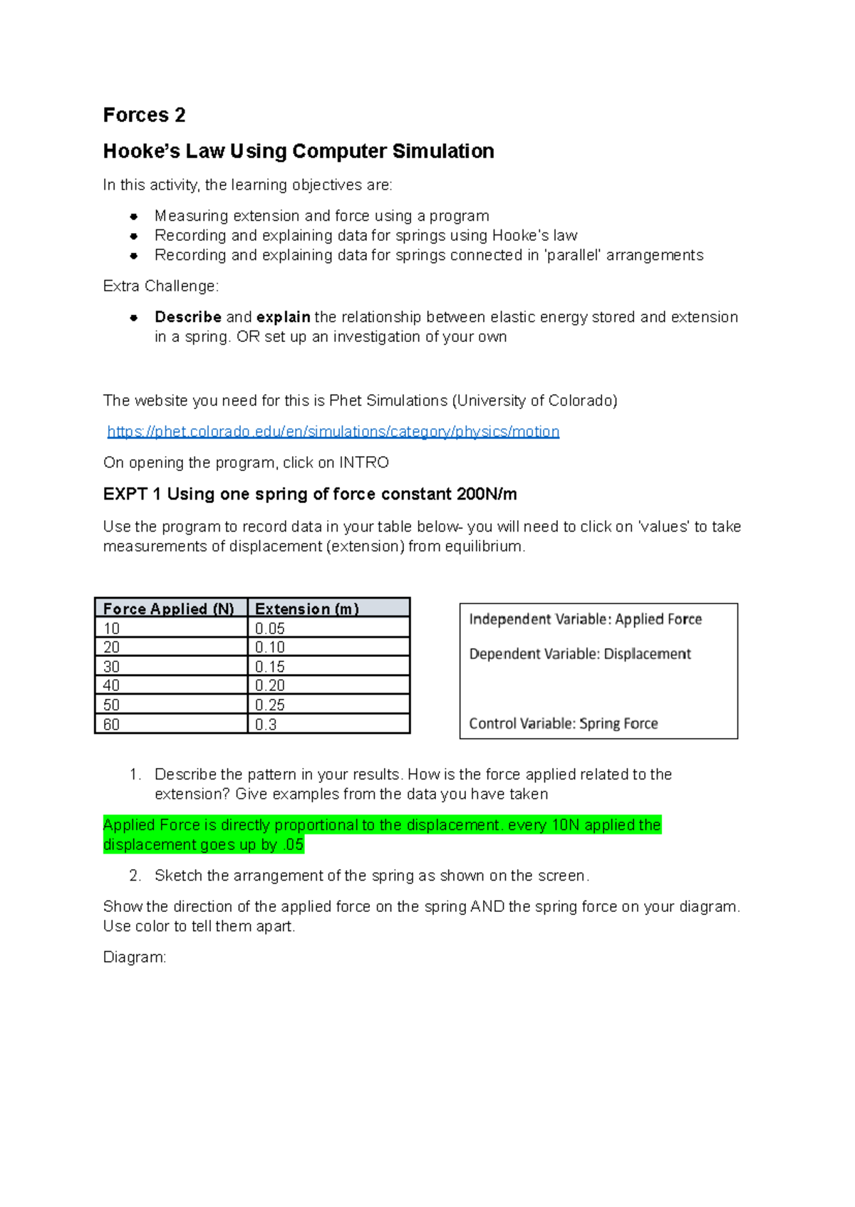 Physics - Forces, Hooke's Law & Elastic Energy Simulations - Studocu