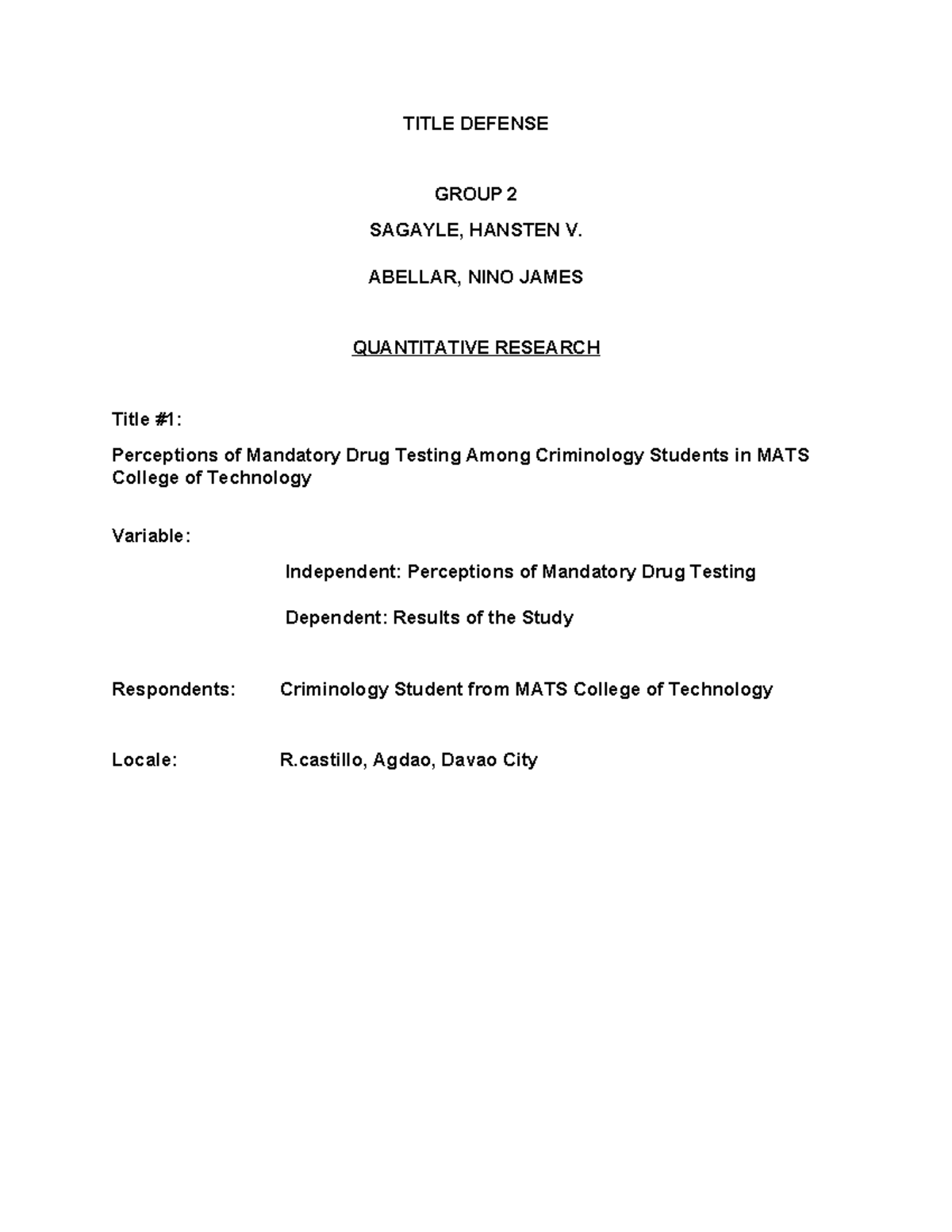 Title- Defense Sagayle DOC - Criminology Research - TITLE DEFENSE GROUP ...