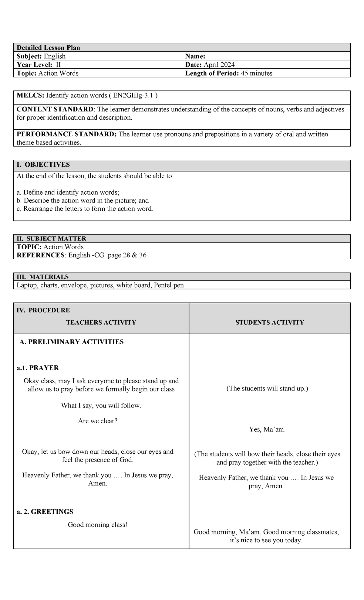 DLP English 2: Understanding Action Words in Detail - Studocu