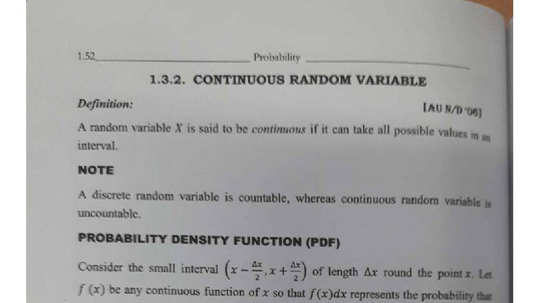 Continuous Random Variables: PDF & CDF Concepts (1.52) - Studocu
