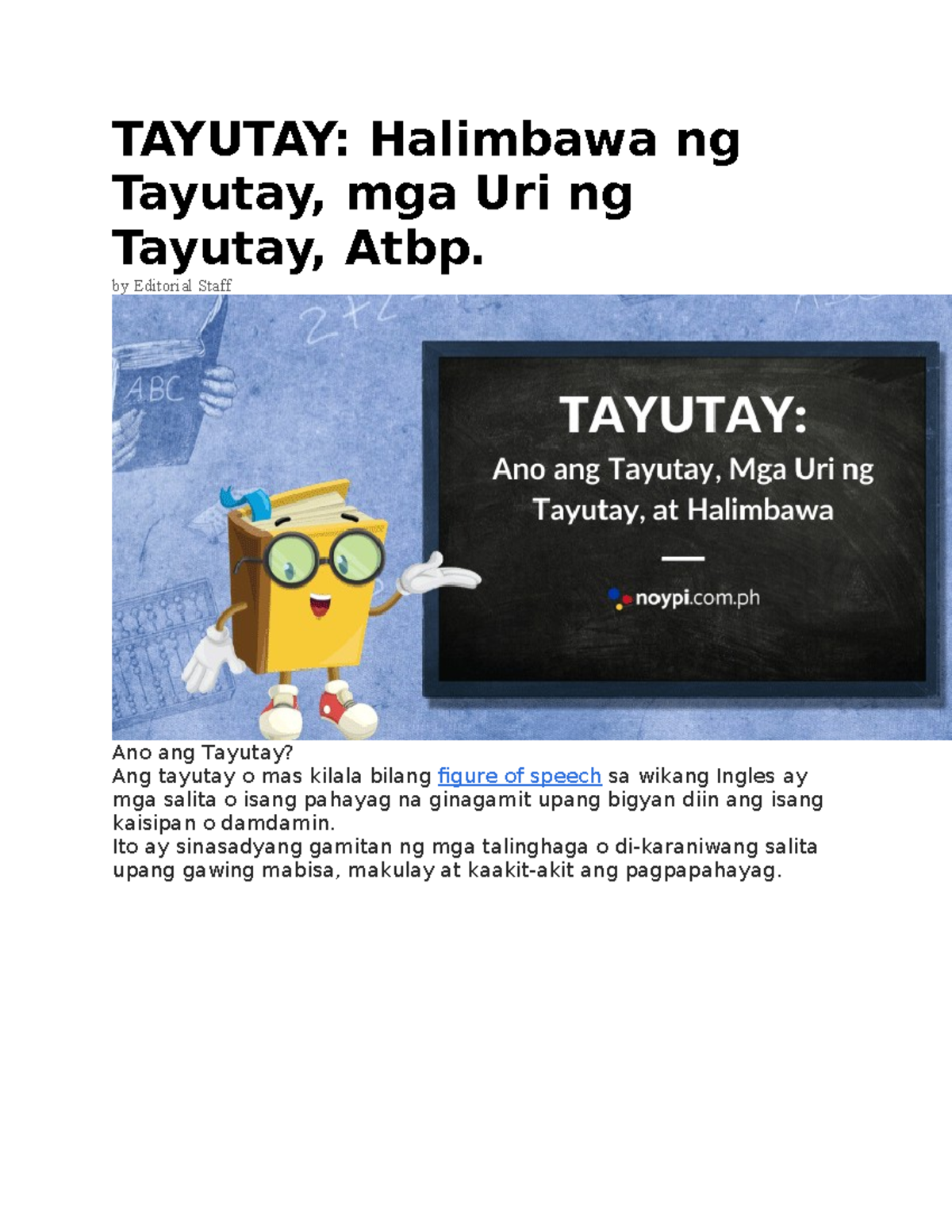 Tayutay: Mga Uri at Halimbawa ng Tayutay sa Filipino - Studocu