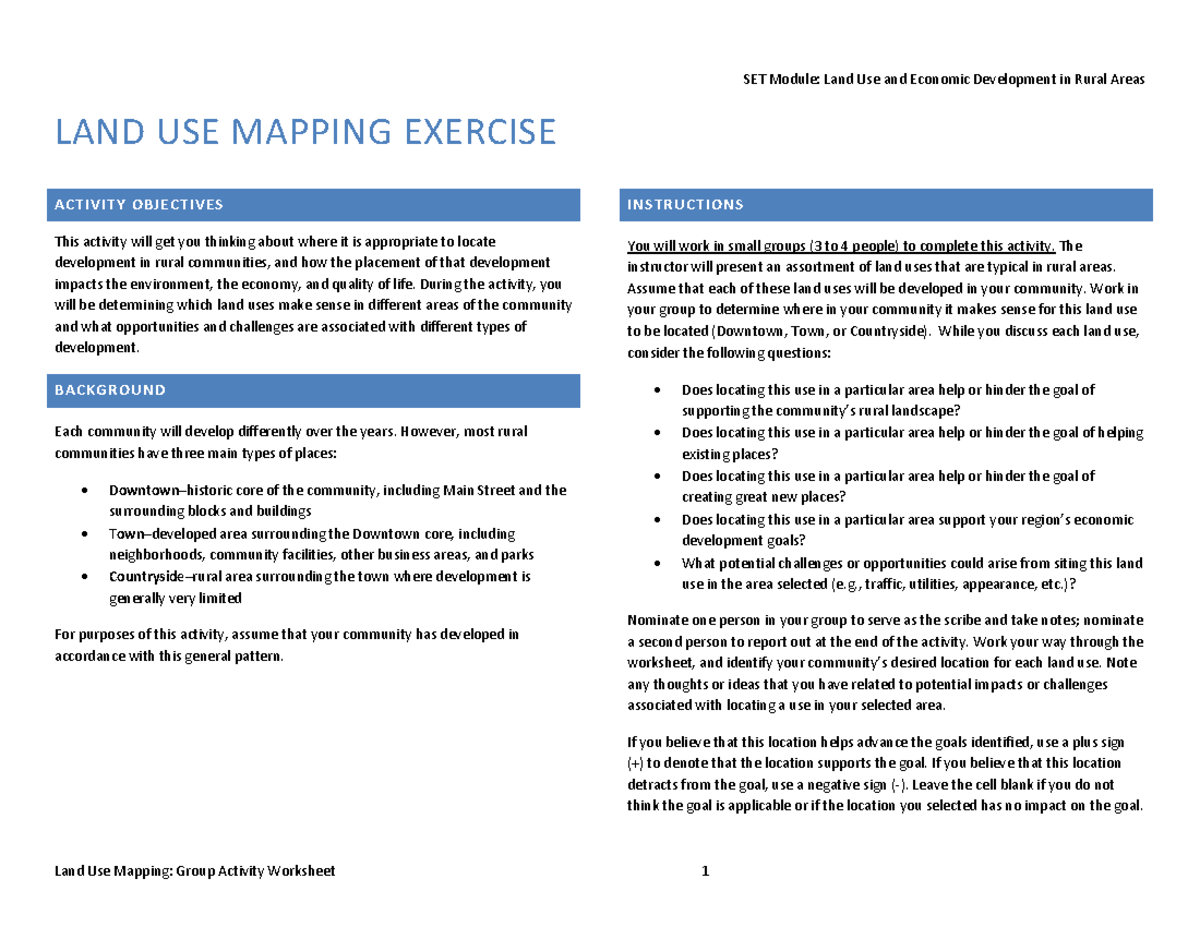 SET Module: Land Use Mapping Activity for Rural Economic Development ...
