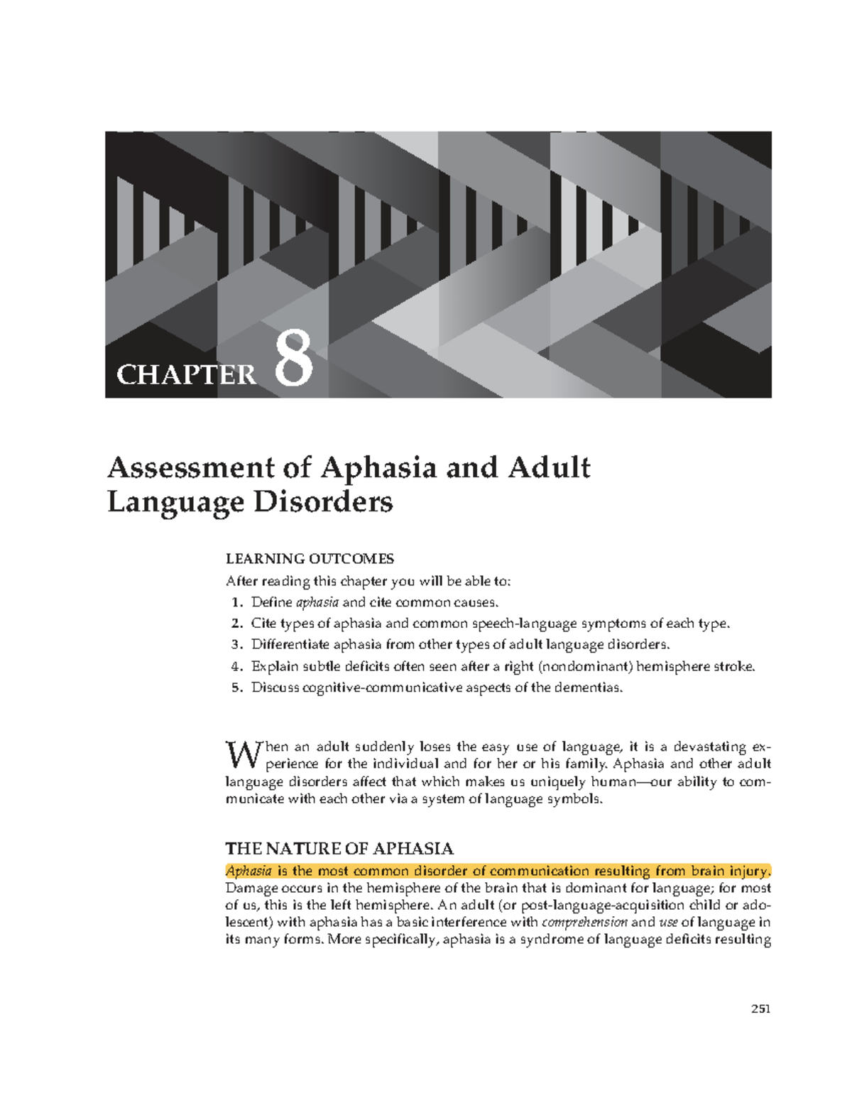CHAPTER 8: Assessment and Diagnosis of Aphasia in Adult Language ...