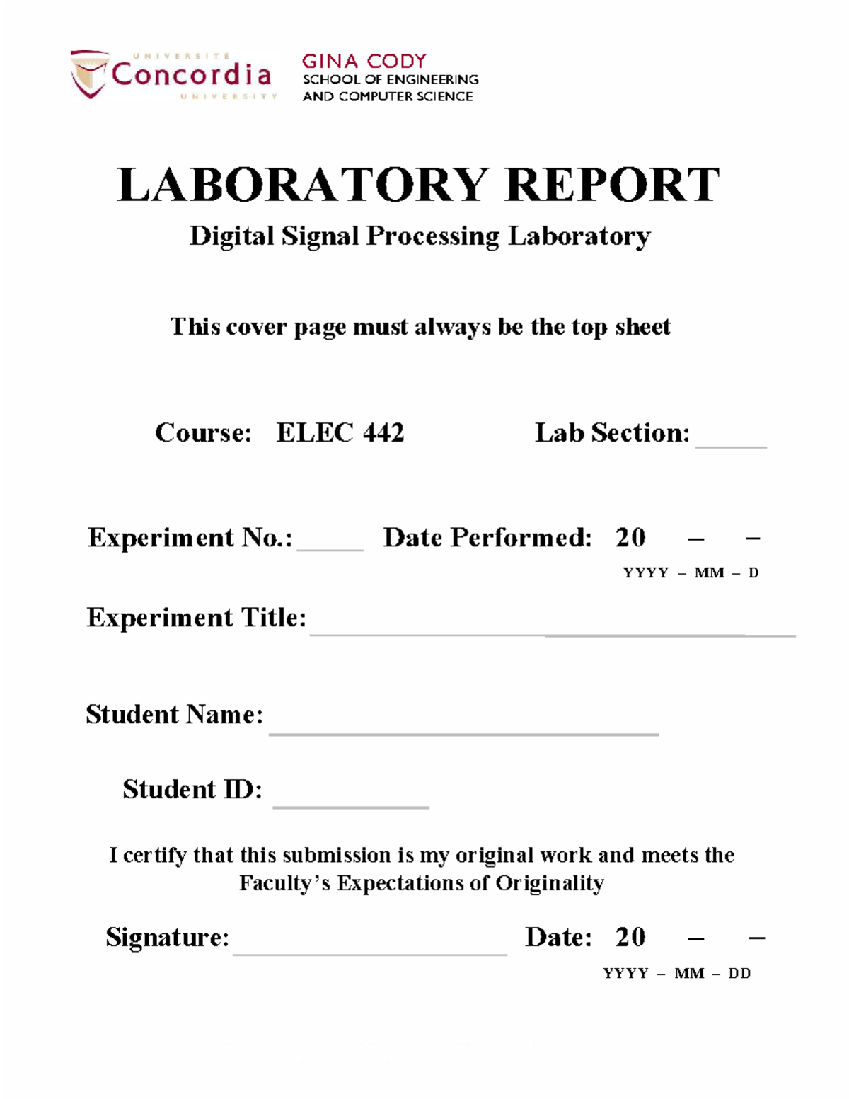 Lab report cover - GINA CODY SCHOOL OF ENGINEERING AND COMPUTER SCIENCE ...