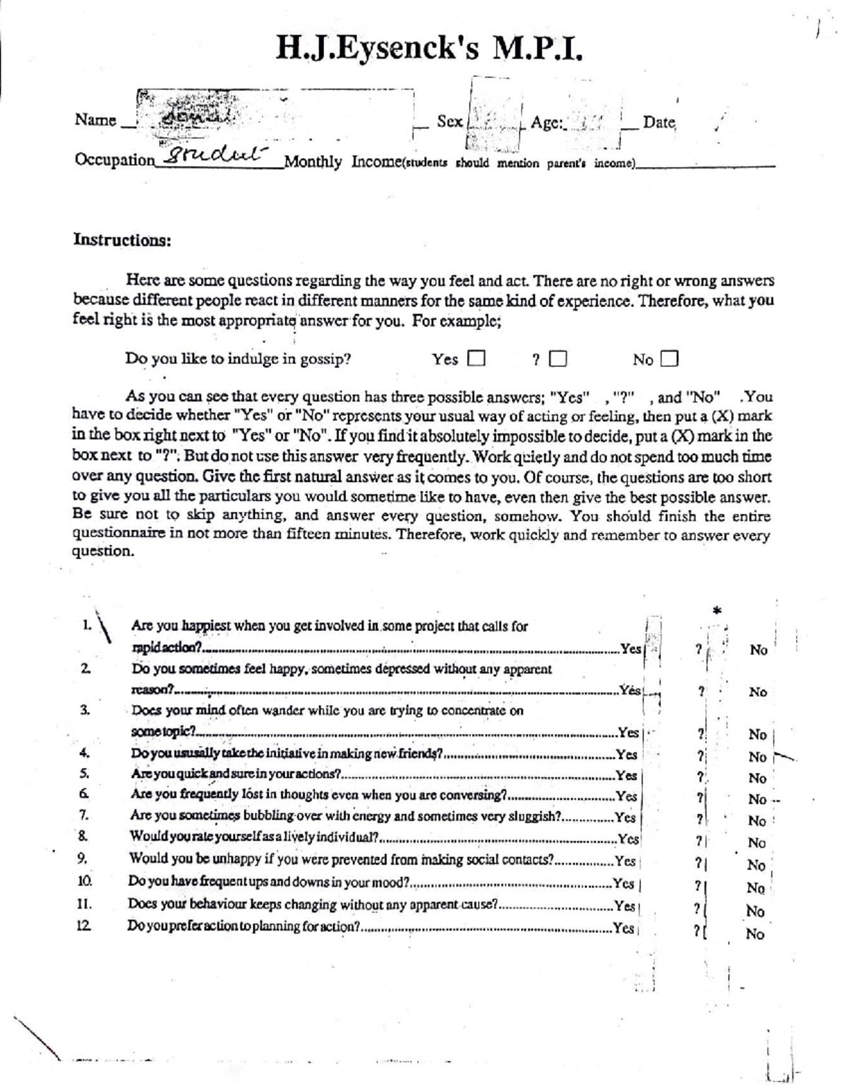 MPI Response Sheet - Practical Assessment Questionnaire - Studocu