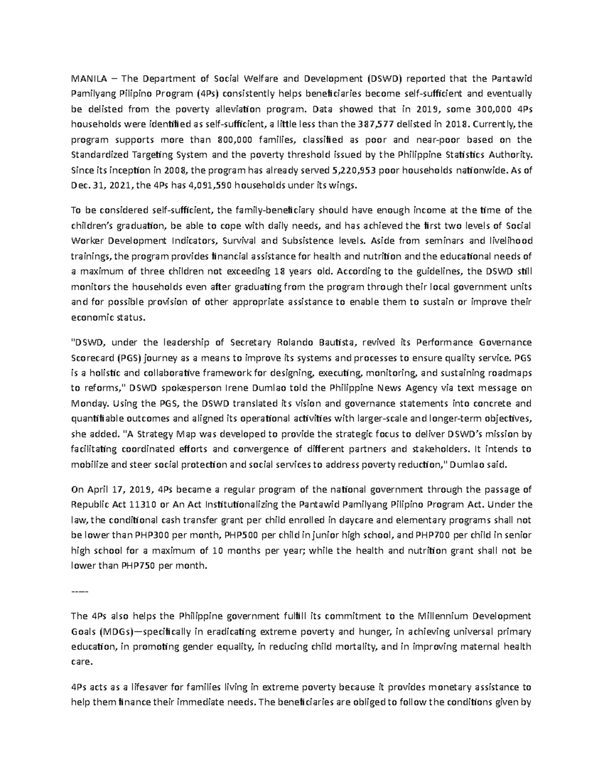 RRL on 4Ps: Impact of Pantawid Pamilyang Pilipino Program - Studocu