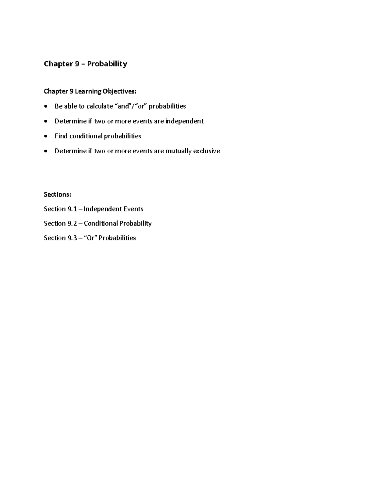 Chapter 9 - Probability: Key Concepts and Learning Objectives - Studocu
