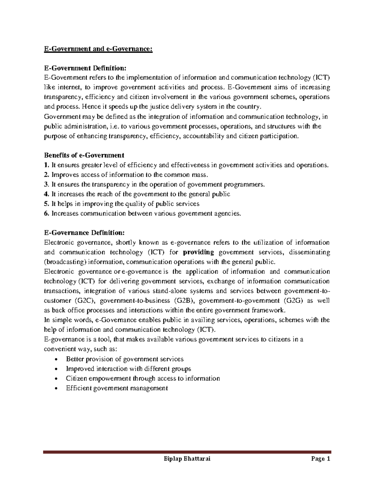 Chapter 1: Introduction to E-Government & E-Governance Models - Studocu