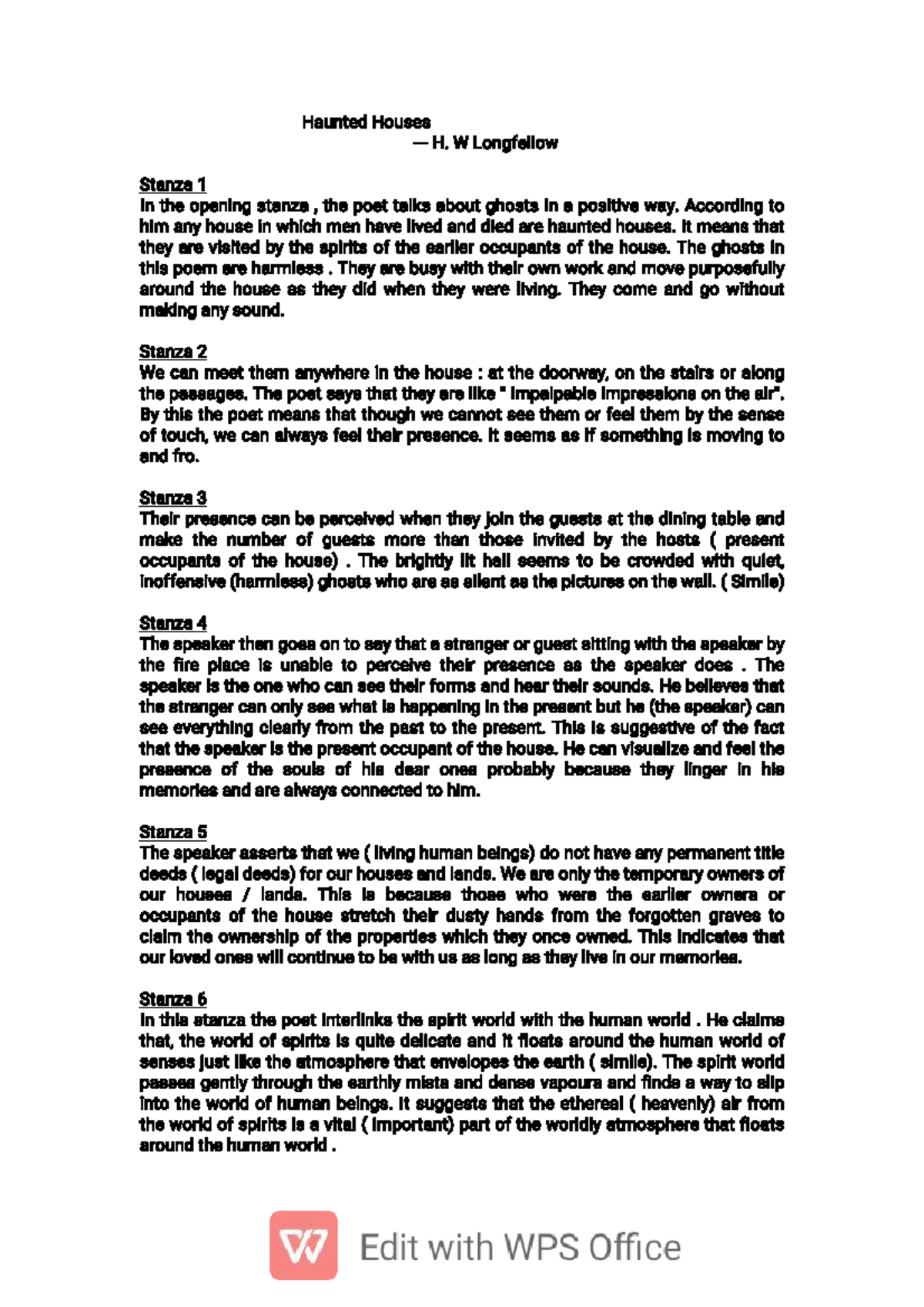 Haunted Houses: An Analysis of H.W. Longfellow's Poem - Studocu