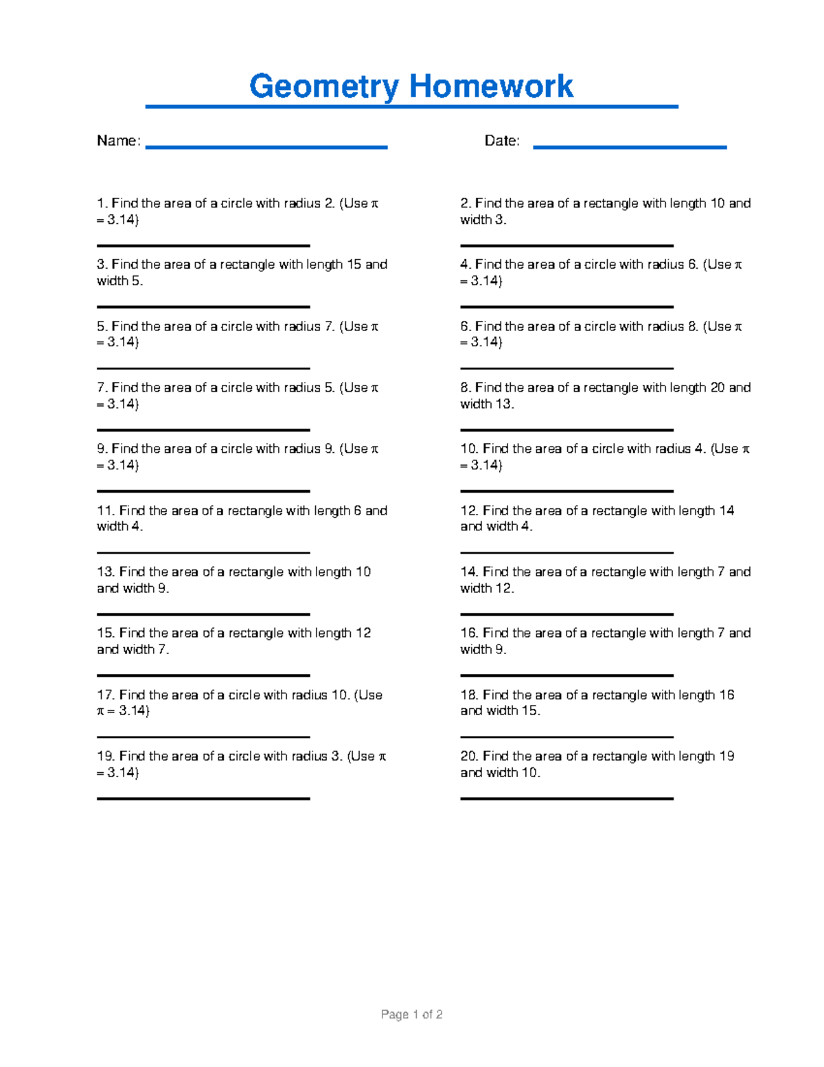 Geometry Homework 10: Area Calculations and Word Problems - Studocu