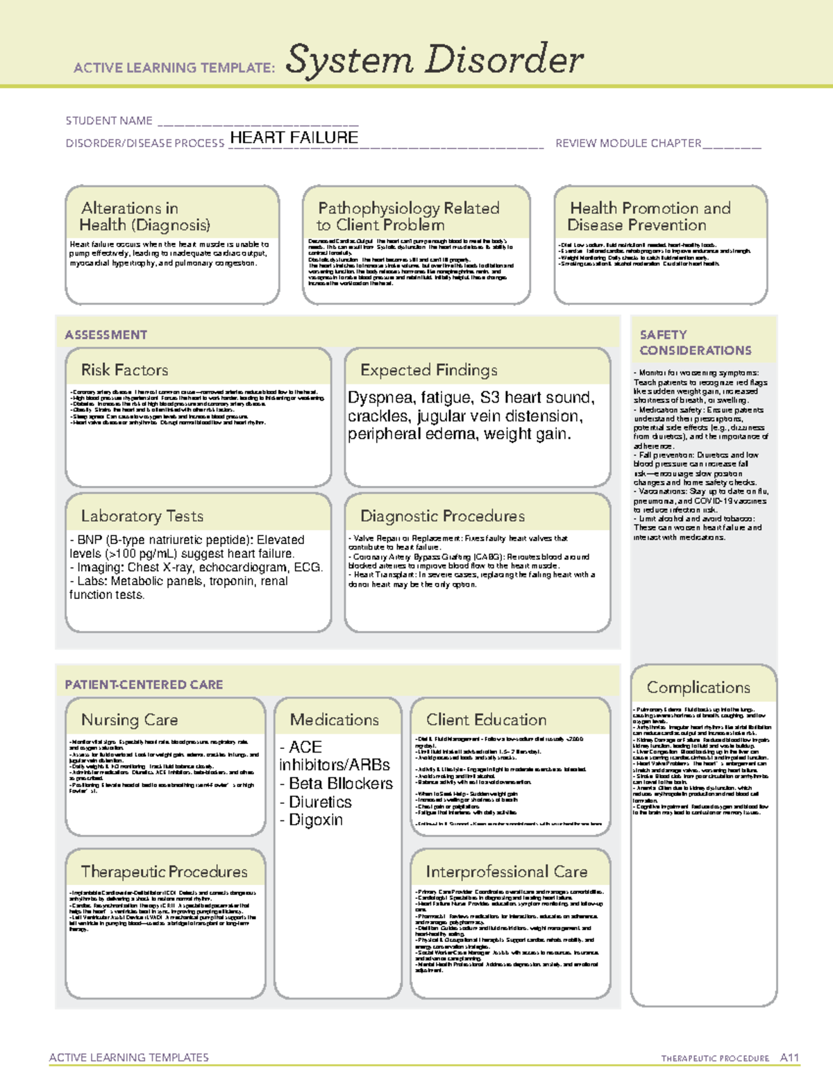 ACTIVE LEARNING TEMPLATE: Heart Failure (NURS 101) - Diagnosis ...