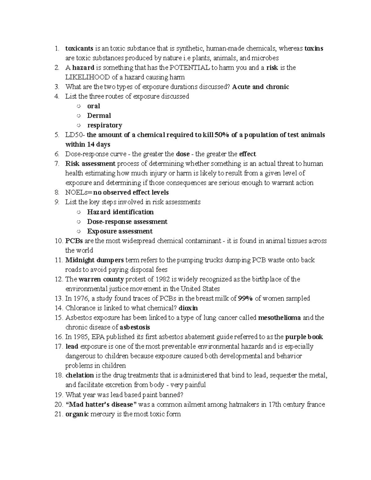 EHST 2110 Final Exam Study Notes on Toxicology and Environmental ...