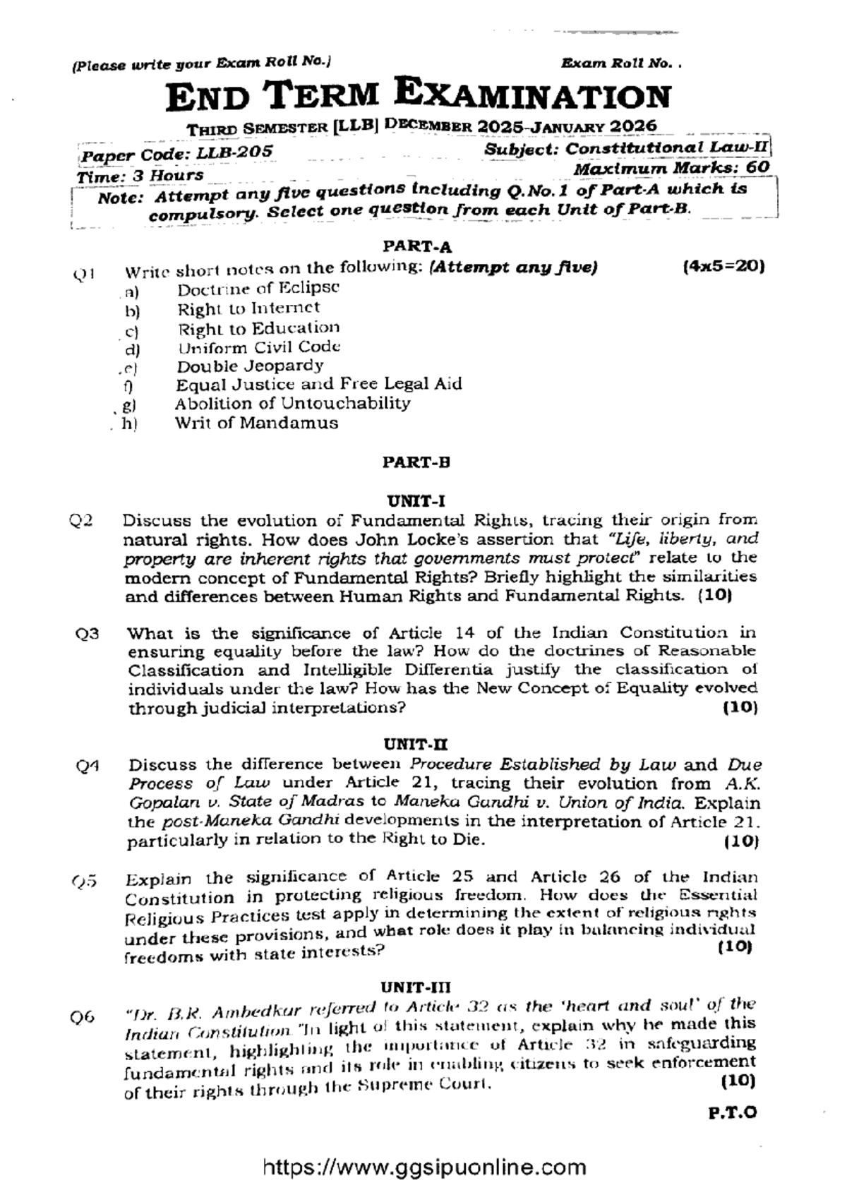 Constitutional Law Exam Paper - End Term Dec 2026 (Max Marks: 60) - Studocu