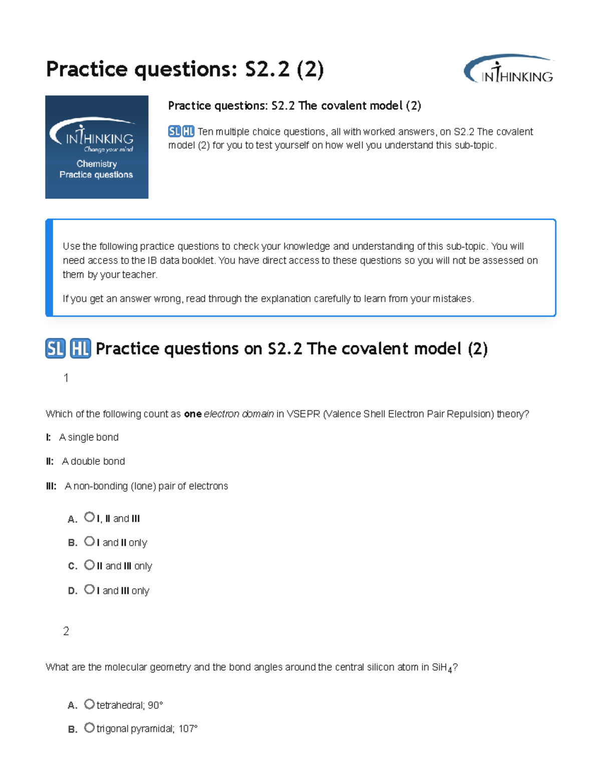 Covalent Bonding MC Practice Questions S2.2 (2) with Answers - Studocu