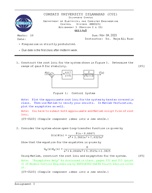 Lab 4 - Lab 4: Implementation of Block Diagram Reduction of a control system using MATLAB. - Studocu