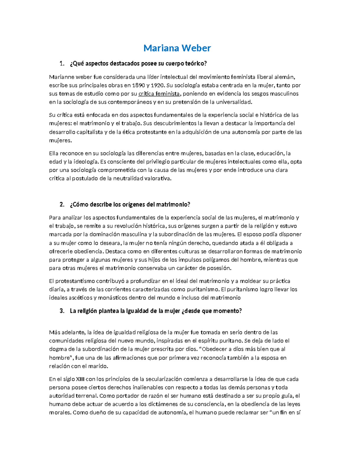 Resumen de Mariana Weber: Crítica Feminista y Matrimonio en la ...